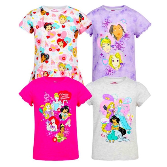 Disney | Shirts & Tops | Disney Princess Kids Girls 4pack Tshirt Set 7 ...
